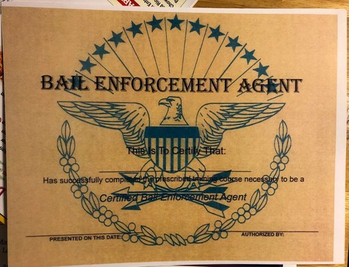 Bail Enforcement Certificate- Comes Blank-Fill In Your Own Information ...