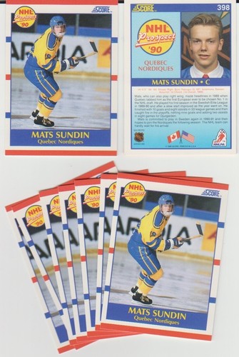 Mats Sundin rookie card, 1990-91 Score US #398, Quebec Nordiques, Hall ...