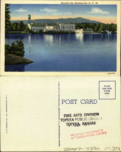 Saranac Inn hotel ~ Saranac Inn New York NY water tower linen 1940s | eBay