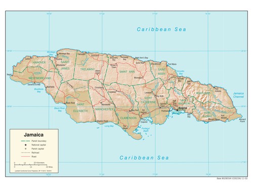 Jamaica Physical Geography Geographic Physiographic Map Country Nation ...