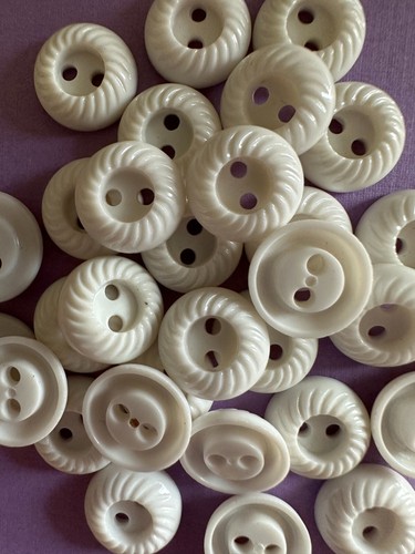 10 Vintage Decorative 2-Hole Inkwell White Plastic Buttons, 1/2" Dia ...