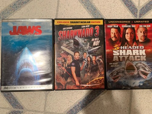 3 DVD lot SHARKS HORROR classic JAWS + sharknado + 3-headed shark ...