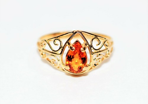 Natural Padparadscha Sapphire Ring 14K Solid Gold .77ct Pear Gemstone ...