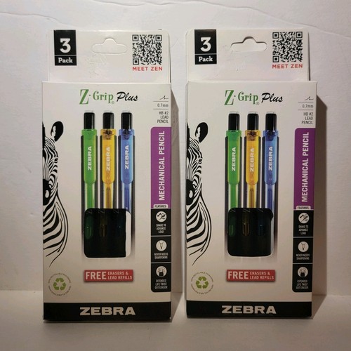 Zebra Z-Grip Plus Mech Pencil 0.7mm Asst Colors 3/Pk Extra Lead School ...