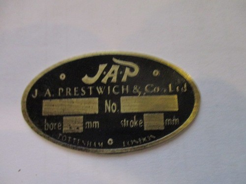 Type Plate JAP J.A.P Prestwich Sign Id-Plate S90 Brass Plaque | eBay