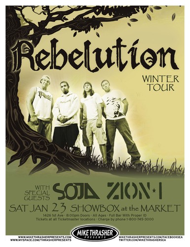 REBELUTION / SOJA / ZION*1 2010 SEATTLE CONCERT TOUR POSTER - Reggae ...