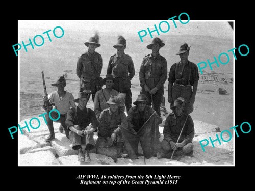OLD POSTCARD SIZE PHOTO OF AUSTRALIAN ANZACS 8TH LIGHT HORSE PYRAMIDS ...