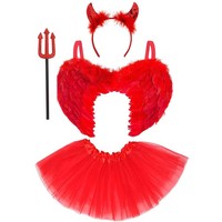 Red Devil Wings & Horn Set Fancy Dress Halloween Costume Devil Outfit ...
