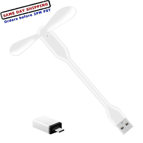 Flexible Mini USB Fan + Type C USB 3.0 Adaptor for Laptop Plug In Power ...