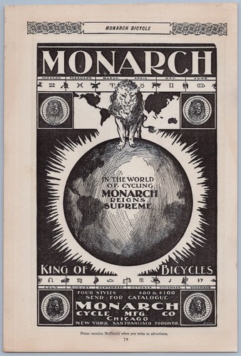 1900s Monarch Cycle Co Vintage Ad Bicycle King of Cycling Bikes Biking ...