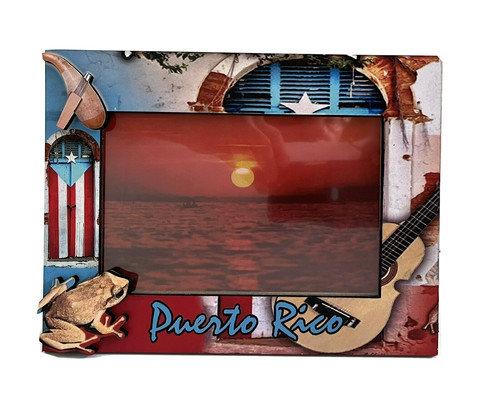 PUERTO RICO TABLE PHOTO FRAME PR DOOR W FLAG COQUI FROG SOUVENIR 6x8 ...