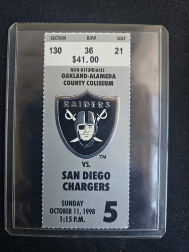 1998 Oakland Raiders Ticket Stub clean nice Vintage game #5 San Diego ...
