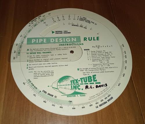 Pipe Design Rule Tex Tube Inc 1962 Calculator Wheel Vintage 60s 1960s ...