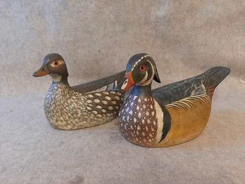 Pair Carved Wood Duck Decoys branded Reggie Birch Chincoteague VA | eBay
