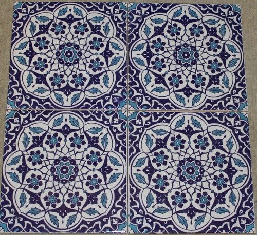 4 8"X8" (40cm x 40cm) Turkish Iznik Blue Carnation & Floral Pattern ...