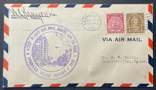 First Air Mail Flight From Amarillo Texas August 1, 1931 Air Mail Route ...