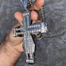 Mens Huge Fancy Iced Cross Pendant Necklace Silver Tone Hip Hop Cuban ...