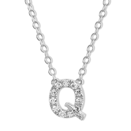 10k White Gold Lab Grown Diamond Initial Q Necklace 18" Silver Cable ...