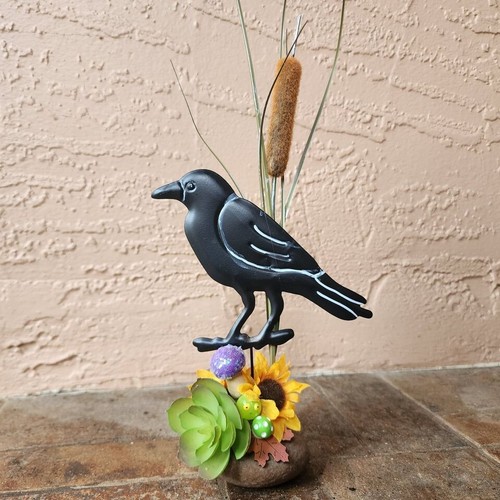 Handcrafted Metal Crow Centerpiece, Mounted on Stone with Seasonal ...