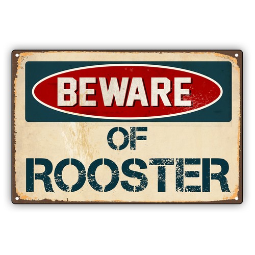 Beware of Rooster Vintage Sign Retro Rustic Home Décor Warning Aluminum ...