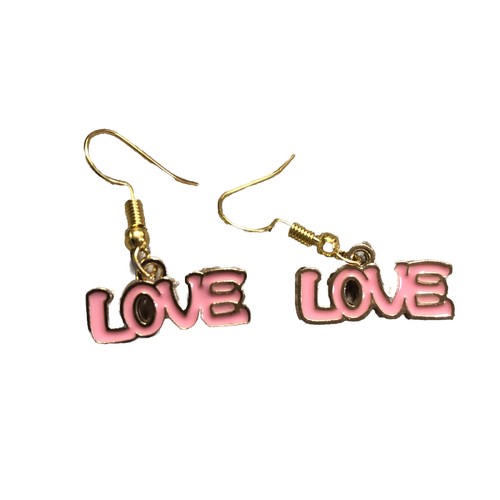 Homemade Dangling Pink Love Earrings | eBay