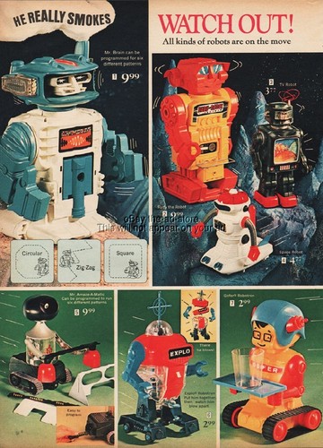 1970 Mr Bain Smoking Rudy TV Space Robot Explo Gofer Robotron Christmas ...