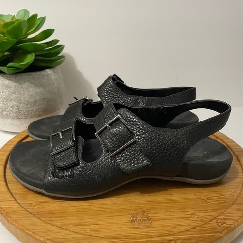 Vionic Albie Snakeskin Sandals Black Leather Buckle Slingback Slides Size 9