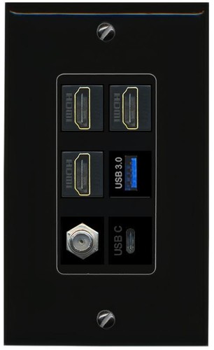 RiteAV 3 HD USB3 USBC Coax Wall Plate - 1 Gang [Black/Black] | eBay
