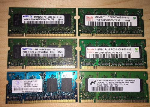 Lot of 6 512MB PC2-5300S SODIMM DDR2 RAM Memory, 3GB Total. | eBay