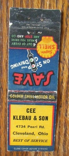 CEE KLEBAU SHELL GAS STATION 1930s MATCHBOOK MATCHCOVER: CLEVELAND ...