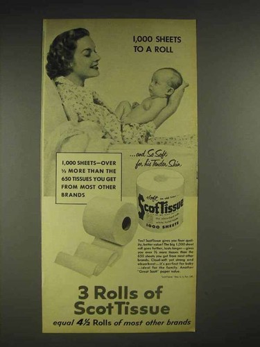 1952 Scott ScotTissue Toilet Paper Ad - 1,000 Sheets | eBay
