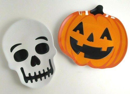 NEW Set of 2 Halloween Plastic Appetizer Plate - Pumpkin & Skeleton | eBay