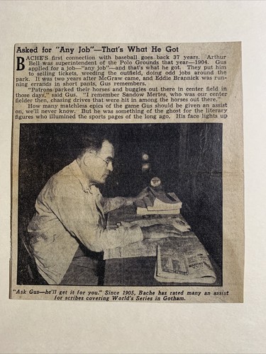 Gus Bache New York Giants Baseball Writer 1942 Sporting News Baseball ...
