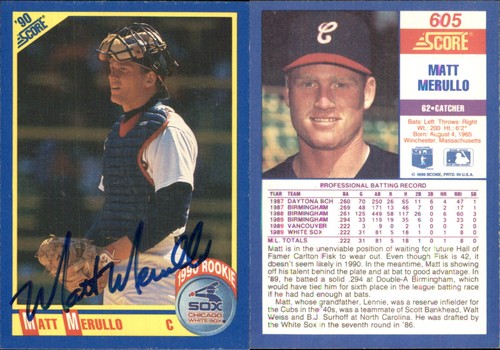 Matt Merullo Signed 1990 Score #605 Card Chicago White Sox Auto AU | eBay