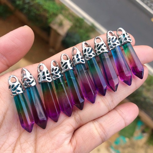 10pcs Colors Crystal Hexagon Point Pendant Chakra Reiki Healing Amulet ...