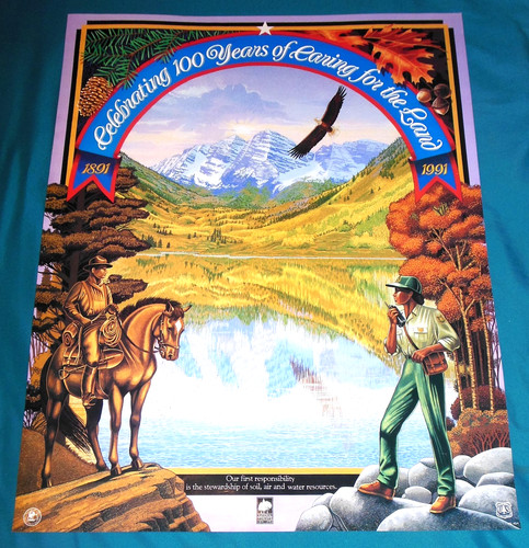 Vtg U.S. FOREST SERVICE Poster Celebrating 100 Years of Caring ...1891 ...