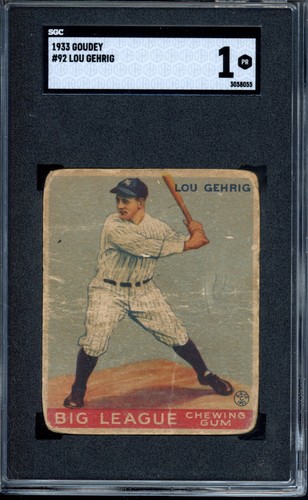 1933 Goudey #92 Lou Gehrig Rookie SGC 1 New York Yankees HOF Baseball ...
