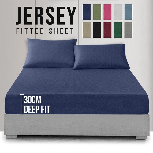 Extra Deep Fitted Sheet 30CM Cotton Jersey Bed Sheets Single Double ...