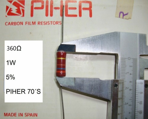 VINTAGE PIHER RESISTOR. 1W 360Ω 360Ohm 360R 5% *1 PC* NEW ORIGINAL 1970 ...
