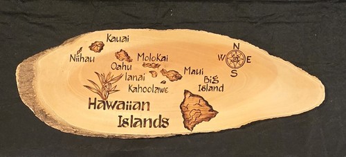 Wooden Hawaiian Islands Map Plaque – Compass Rose, Wall Art, Vintage ...