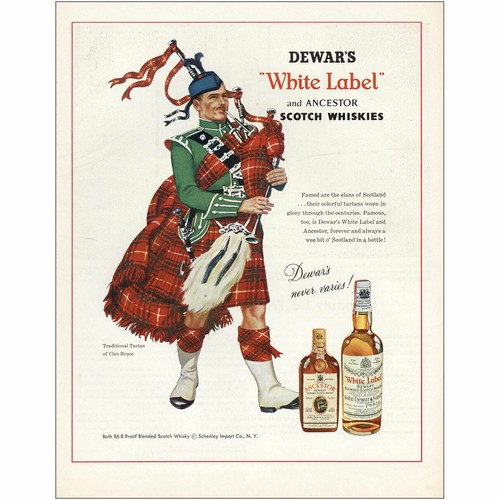 1957 Dewars White Label: Famed Are the Clans of Scotland Vintage Print ...