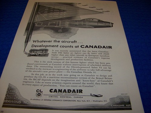 1955 CANADAIR F-86 SABRE "WHATEVER THE AIRCRAFT "..1-PAGE SALES AD ...