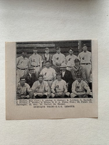 Dubuque Dubs Iowa Red Faber Charlie Buelow Hauser 1909 Baseball Team ...