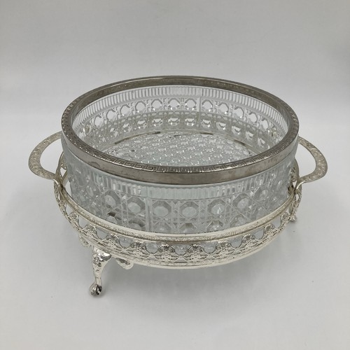 Decorative Metal And Cut Glass Serving Bowl With Handles Raised Stand ...