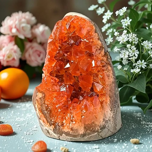 300g Rare Aura Orange Geode Phantom Cluster Mineral Specimen Titanium ...
