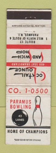 Matchbook Cover - Paramus Bowling Lanes NJ WEAR | eBay
