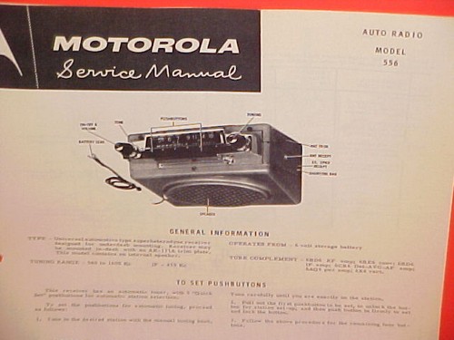 1956 MOTOROLA AUTO CAR AM RADIO FACTORY SERVICE SHOP REPAIR MANUAL ...