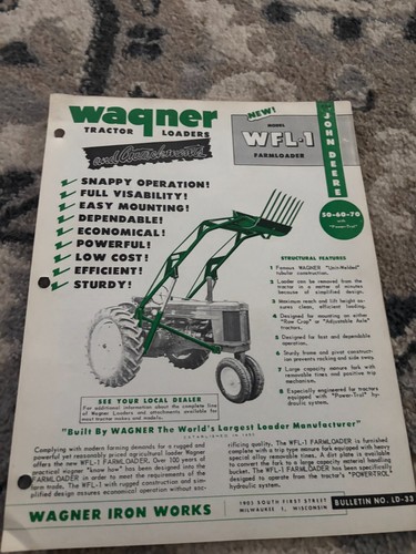 Wagner WFL-1 Loader For John Deere 50 60 70 Tractor Brochure FCCA25 | eBay
