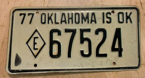 1977 OKLAHOMA IS OK EXEMPT POLICE COP DIAMOND E LICENSE PLATE " 67524 ...