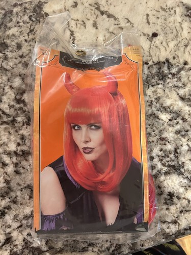 Halloween Red Devil Wig with Sequin Horns | eBay